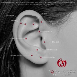 Forbidden Body Jewelry 16g 8mm Daith Earring, Eyebrow Ring and Rook Piercing, Internally Threaded Red CZ Barbell