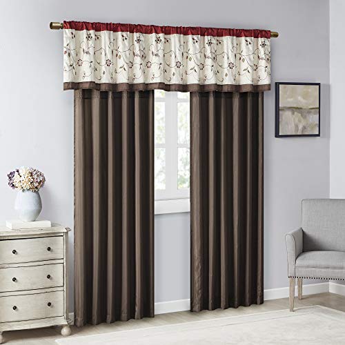 Madison Park Serene Embroidered Light Filtering Treatment Curtain Rod Pocket/Back Tab Single Window Panel Drape for Bedroom Livingroom and Dorm, 50x84", Red