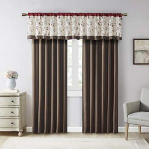 Madison Park Serene Embroidered Light Filtering Treatment Curtain Rod Pocket/Back Tab Single Window Panel Drape for Bedroom Livingroom and Dorm, 50x84", Red