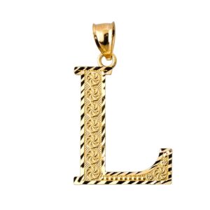 14k yellow gold initial letter l charm pendant, 1"