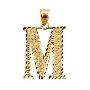 10k yellow gold initial letter m charm pendant, 0.7"