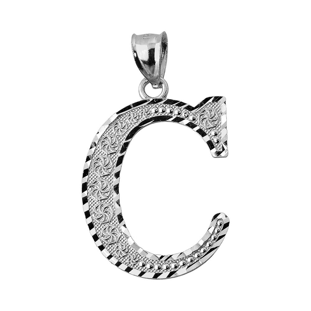 14k White Gold Initial Letter C Charm Pendant, 0.7"