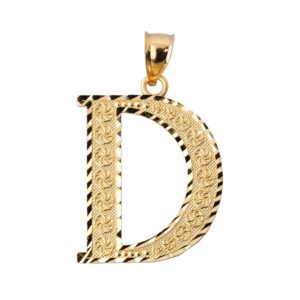 10k yellow gold initial letter d charm pendant, 1"