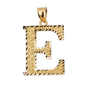 10k yellow gold initial letter e charm pendant, 0.7"