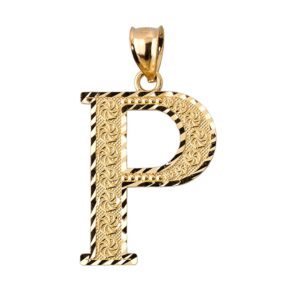 10k yellow gold initial letter p charm pendant, 0.7"