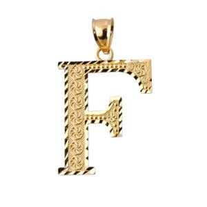 14k yellow gold initial letter f charm pendant, 0.7"