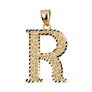 10k yellow gold initial letter r charm pendant, 1"