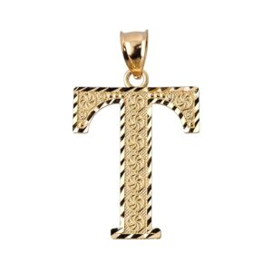 10k yellow gold initial letter t charm pendant, 0.7"