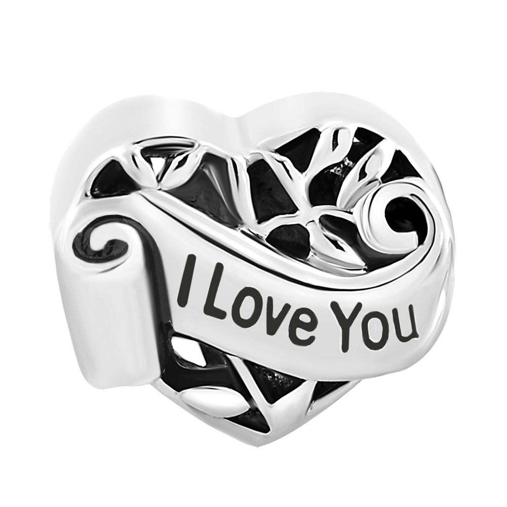 CharmSStory Silver Plated Grandma/Wife/Sister Heart I Love You Beads For Bracelets (Sister)