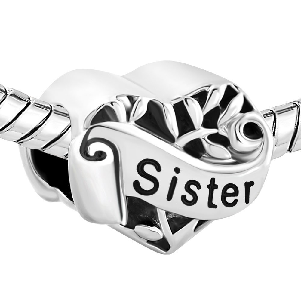 CharmSStory Silver Plated Grandma/Wife/Sister Heart I Love You Beads For Bracelets (Sister)