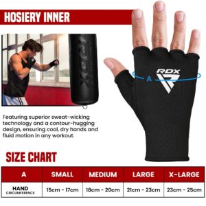 RDX Boxing Hand Wraps Inner Gloves Men Women, Half Finger Elasticated Bandages, Under Mitts Fist Protection, Muay Thai, Kickboxing, MMA, Martial Arts Speed Bag Punching Training