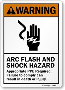 smartsign "warning - arc flash and shock hazard, appropriate ppe required" sign | 10" x 14" plastic