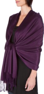 sakkas large soft silky pashmina shawl wrap scarf in solid colors - dark purple