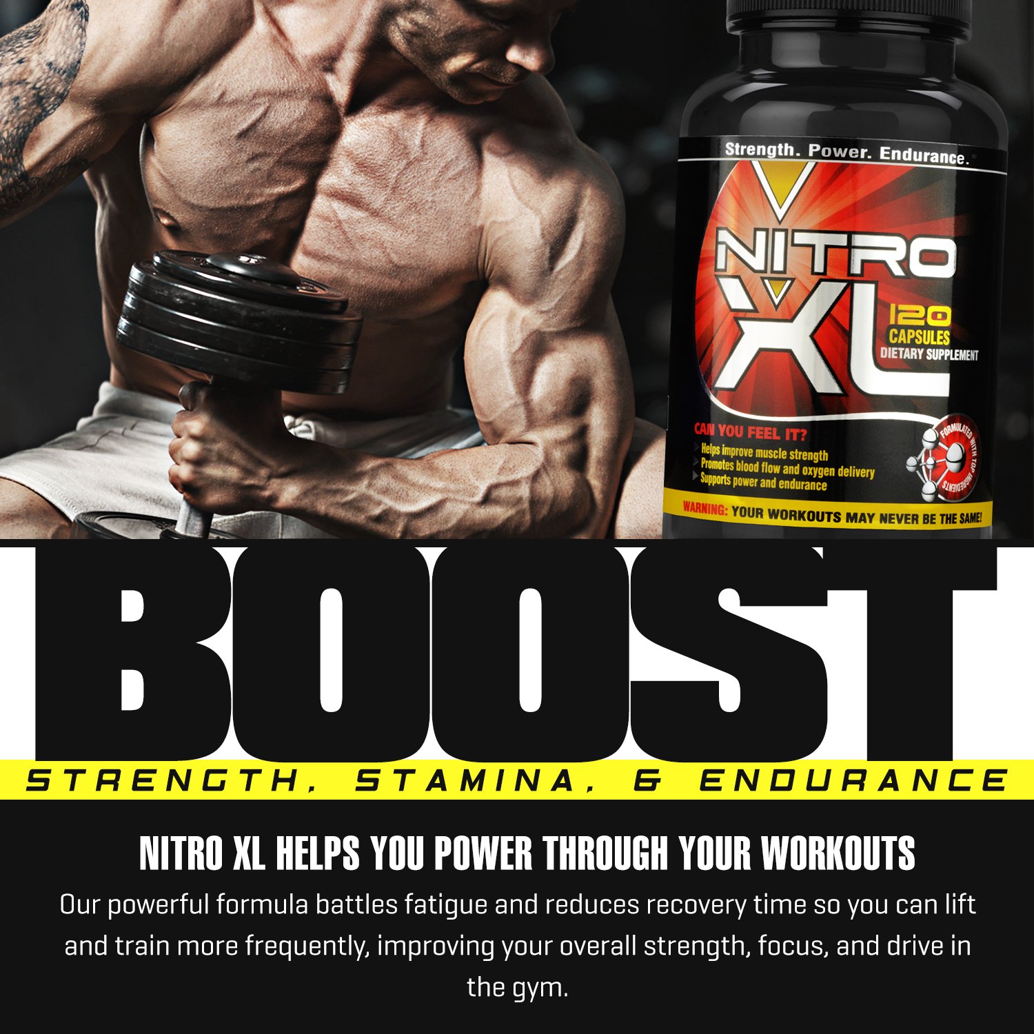 Nitro XL | Nitric Oxide Bodybuilding Supplement – with L-Arginine | Build Muscle Mass – Get Ripped – Boost Performance – Increase Endurance & Stamina – Intensify Your Workout | 120 caps