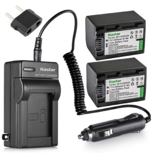 kastar npfh70 battery (2-pack) + charger for sony np-fh100, fh60, fh70, np-fh90, trv and sony dcr-dvd405 407e 408 410e 450 602e 650e dcr-hc96 dcr-sr85 hdr-hc9 hdr-ux20 hdr-sr12 dcr-sr65e xr500e etc.