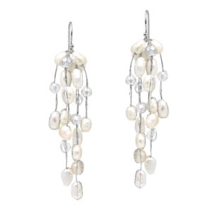 striking waterfall cultured freshwater white pearl .925 sterling silver dangle earrings