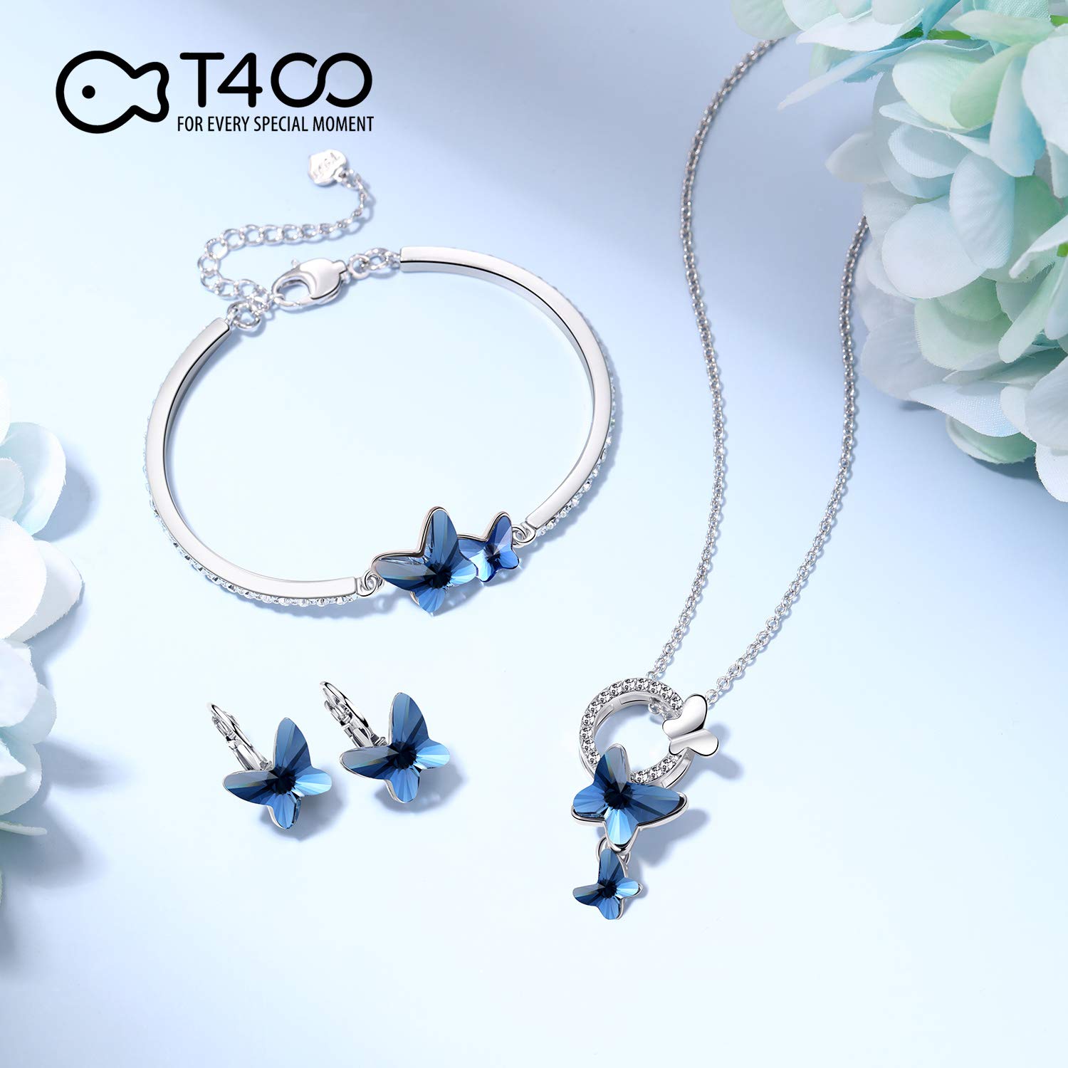 T400 Bracelets for Women Blue Butterfly Crystal Bangle Bracelet Ajustable Jewelry Birthday Gift for Her