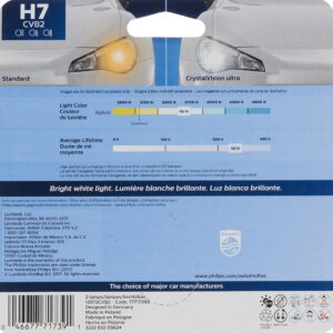 Philips H7 CrystalVision Ultra Upgraded Bright White Headlight Bulb, 2 Pack