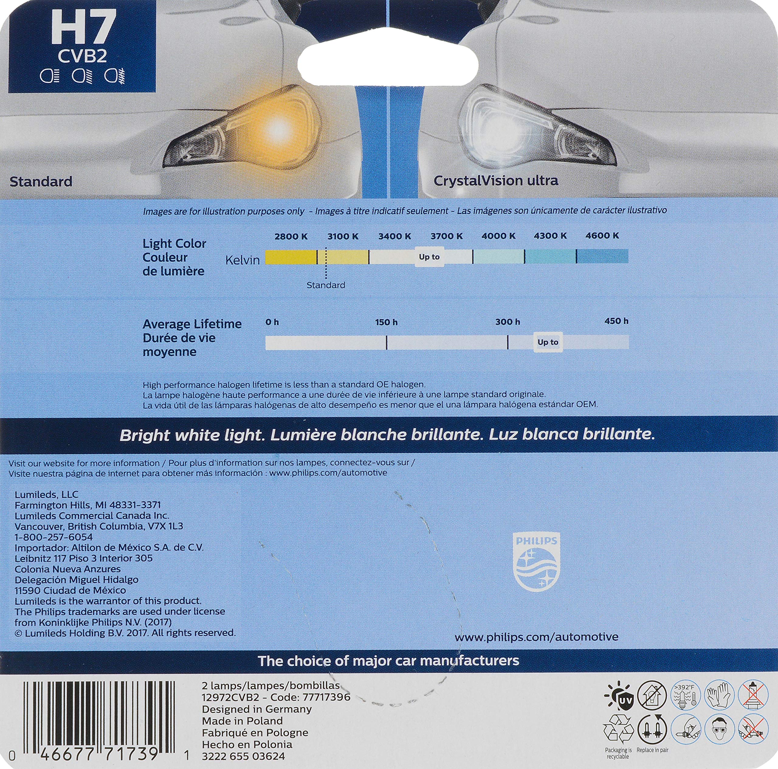 Philips H7 CrystalVision Ultra Upgraded Bright White Headlight Bulb, 2 Pack