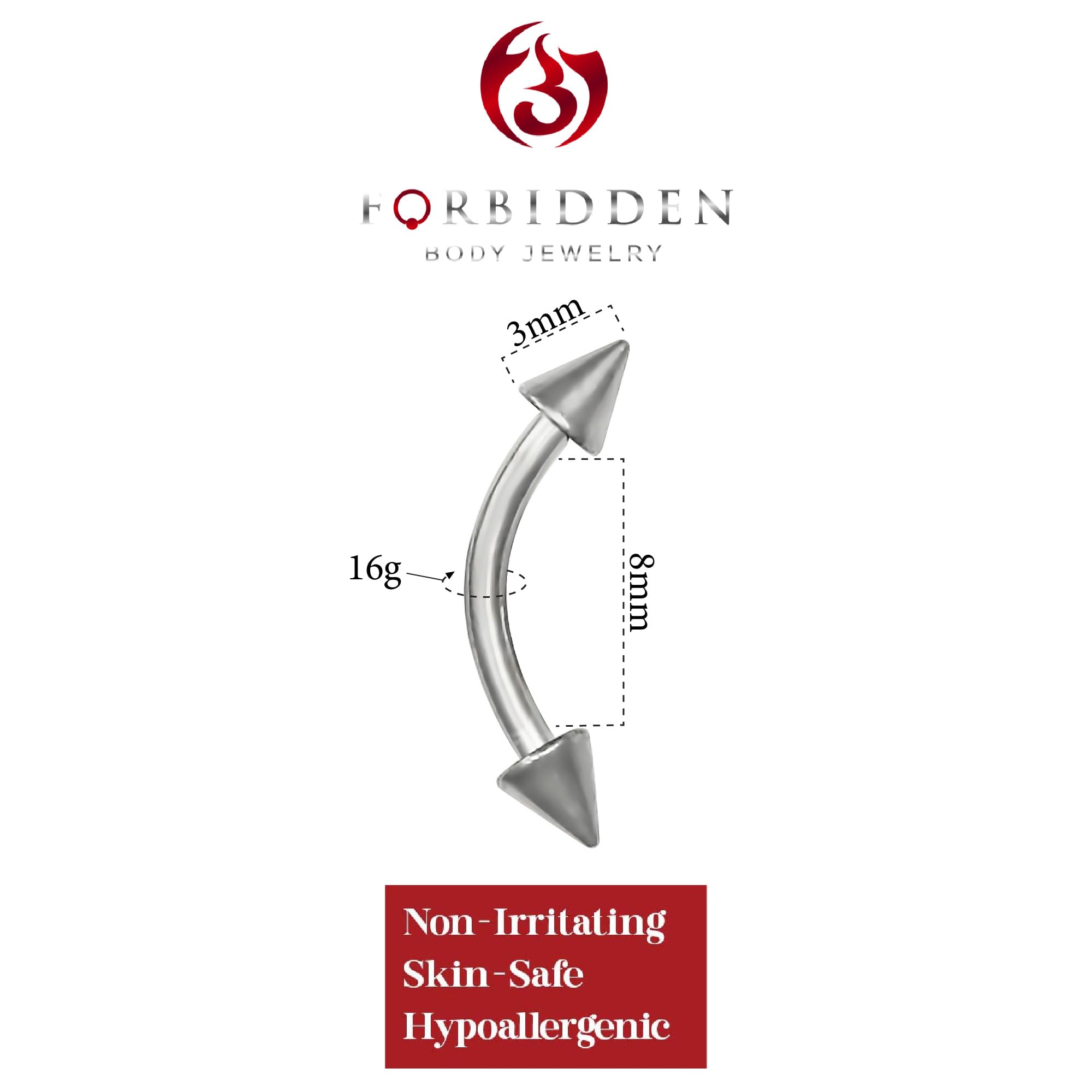 Forbidden Body Jewelry 16g Titanium Daith Earring, Eyebrow Ring and Rook Piercing, 8mm Double Spike Barbell