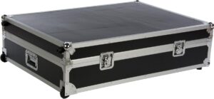 displays2go shipping and storage case with wheels, handles, eva foam padded, metal edges (45 x 12.5 x 32.5)