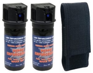 pepper enforcement pe510m-ft splatter stream pepper spray 2 pack with belt loop holster - maximum strength 10% oc formula - flip top canister - 4 year shelf life