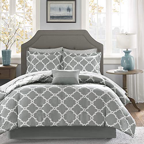 Madison Park Essentials MPE10-086 Merritt Complete Bed and Sheet Set, Queen (90 in x 90 in), Grey