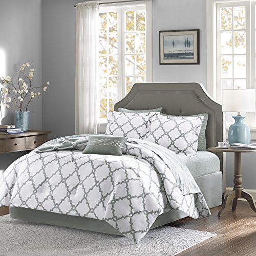 Madison Park Essentials MPE10-086 Merritt Complete Bed and Sheet Set, Queen (90 in x 90 in), Grey