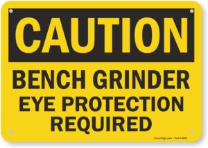 smartsign "caution - bench grinder, eye protection required" sign | 7" x 10" plastic