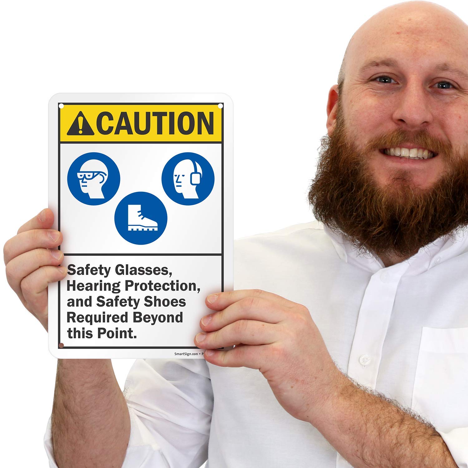 SmartSign - S-6775-PL-10 "Caution - Safety Glasses, Hearing Protection And Safety Shoes Required" Sign | 7" x 10" Plastic