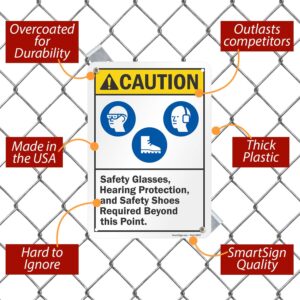 SmartSign - S-6775-PL-10 "Caution - Safety Glasses, Hearing Protection And Safety Shoes Required" Sign | 7" x 10" Plastic