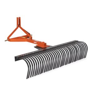 titan attachments 3 point 6 ft landscape rake for compact tractors, fits category 1 hookup, tow-behind garden tool, landscaper, and grass comb