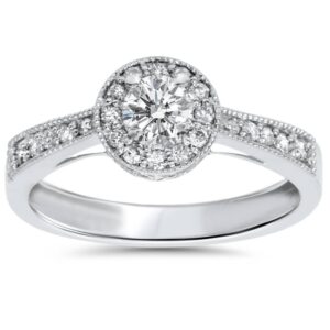 p3 pompeii3 1/2ct vintage diamond halo engagement ring 10k white gold - size 8.5