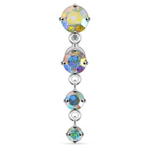 forbidden body jewelry 14g belly button rings surgical steel dangle belly ring with cascade of aurora borealis crystal gems