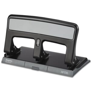 staples 884279 one-touch 26614 heavy-duty 3-hole punch 30-sheet capacity black