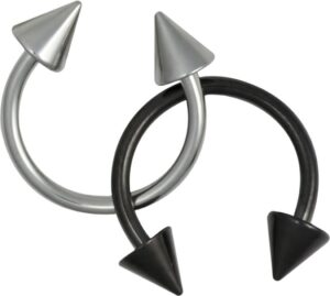 forbidden body jewelry 16g septum rings set of 2: 16 gauge 10mm surgical steel spike horseshoe rings, black & steel