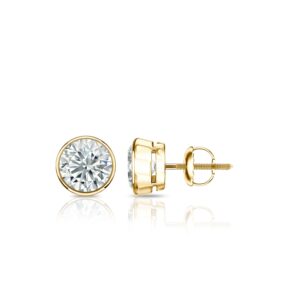 diamond wish 3/5 carat diamond round stud earrings in 14k yellow gold (h-i, i2-i3, cttw) bezel set screw back