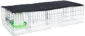 bird b gone - pigeon trap - spacious 35"x16"x8" cage for up to 12 birds - shade, water container & food pan - 3 one-way doors - durable & lightweight (10 lbs) - humane bird control