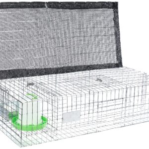 Bird B Gone - Pigeon Trap - Spacious 35"x16"x8" Cage for Up to 12 Birds - Shade, Water Container & Food Pan - 3 One-Way Doors - Durable & Lightweight (10 lbs) - Humane Bird Control