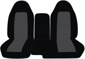 totally covers compatible with 1998-2003 ford ranger/mazda b-series two-tone truck seat covers (60/40 split bench) w center console/armrest cover: black and charcoal w/wo cup holders