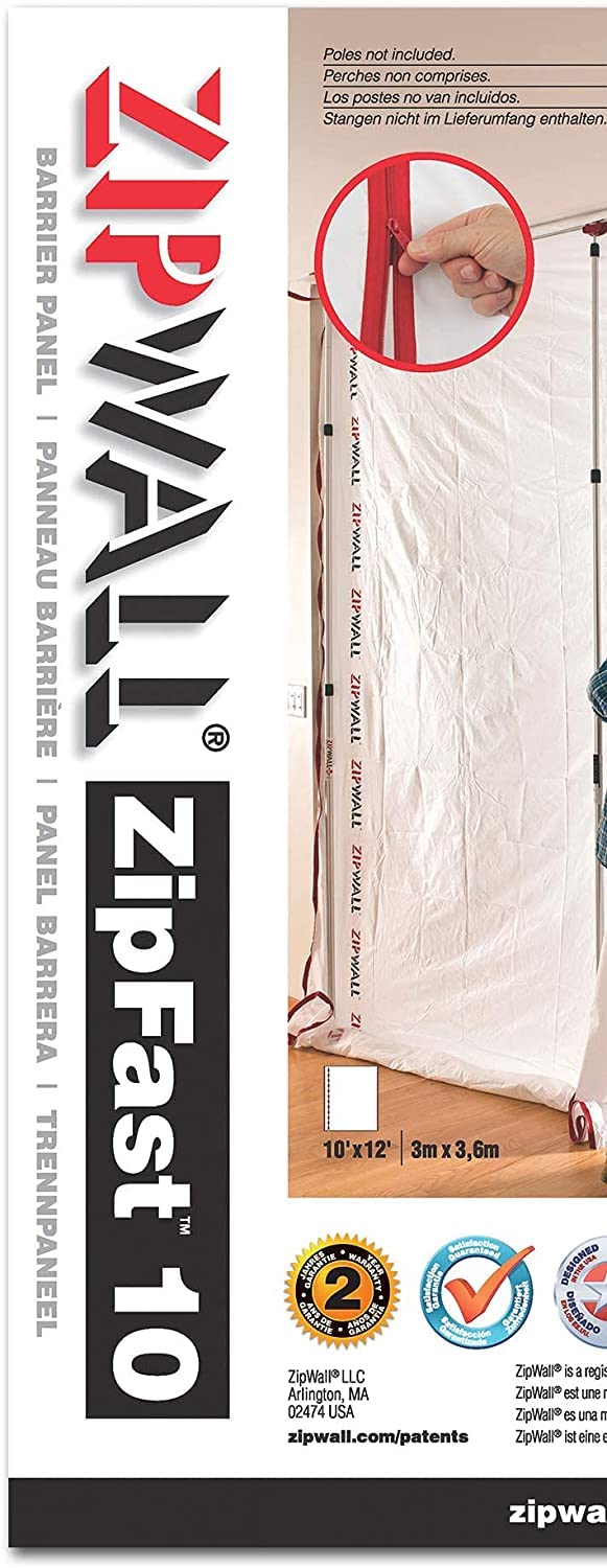 ZipWall ZF10 ZipFast Reusable Barrier Panel for Dust Barriers, 10-Feet , White