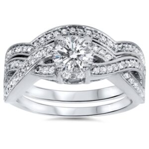 1 1/10ct diamond infinity engagement & matching wedding ring set 14k white gold - size 7.5