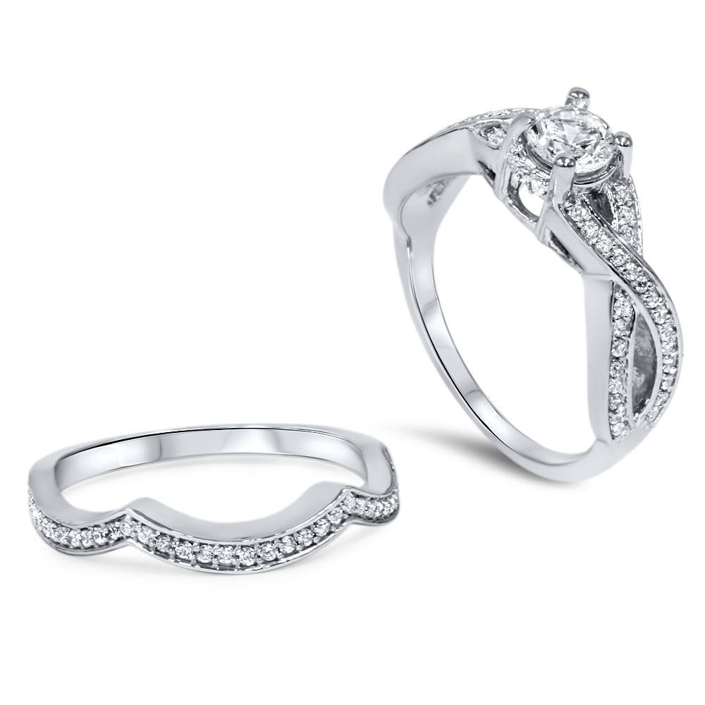 1 1/10ct Diamond Infinity Engagement & Matching Wedding Ring Set 14K White Gold - Size 7.5