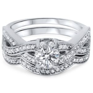 1 1/10ct Diamond Infinity Engagement & Matching Wedding Ring Set 14K White Gold - Size 7.5