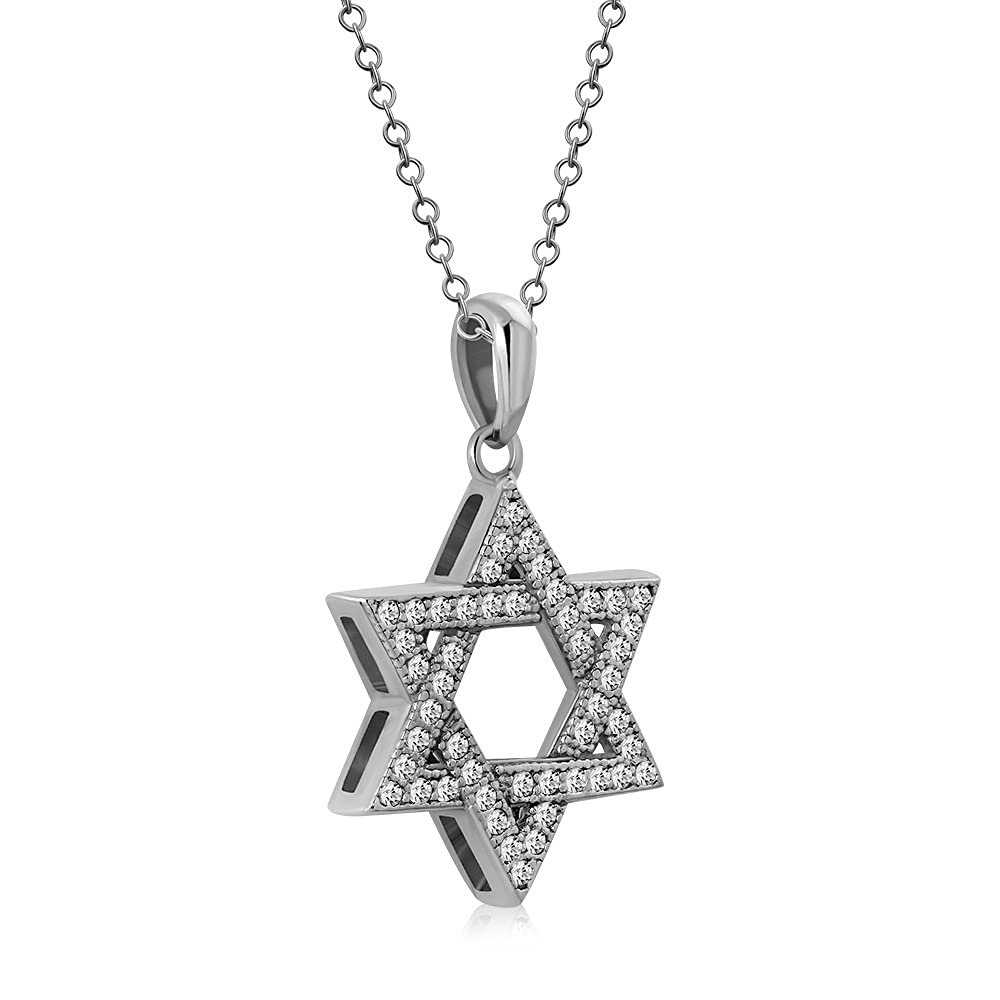 My Daily Styles 925 Sterling Silver Jewish Star of David White CZ Pendant Necklace