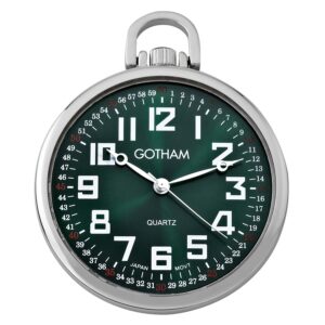 gotham men's silver-tone ultra thin railroad open face quartz pocket watch # gwc15027sg