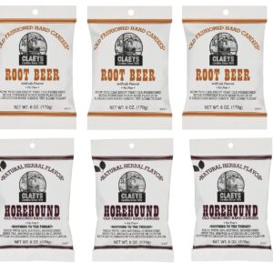 Claeys Old Fashioned Hard Candy - Variety 6 Pack - Horehound and Root Beer - 3 of Each Flavor - 36 Ounces Total