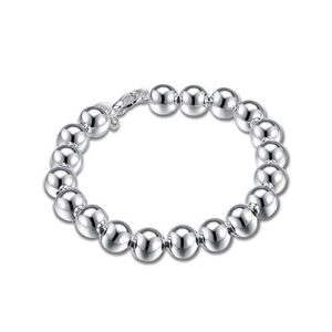 pmany [mother's day special] 925 sterling silver plated round beads chain bracelet bangle (10mm)