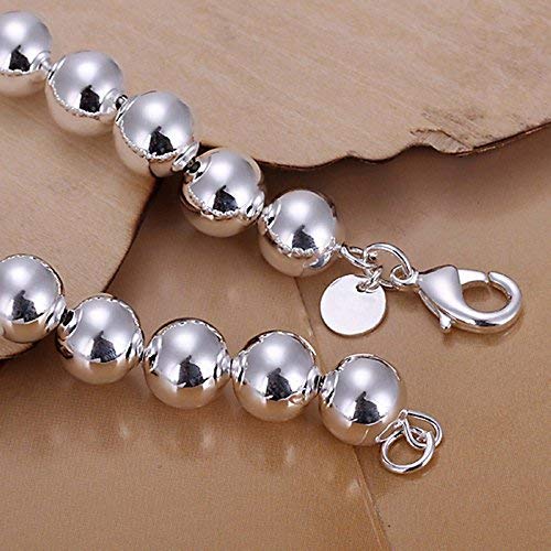 PMANY [Mother's Day Special] 925 Sterling Silver Plated Round Beads Chain Bracelet Bangle (10mm)