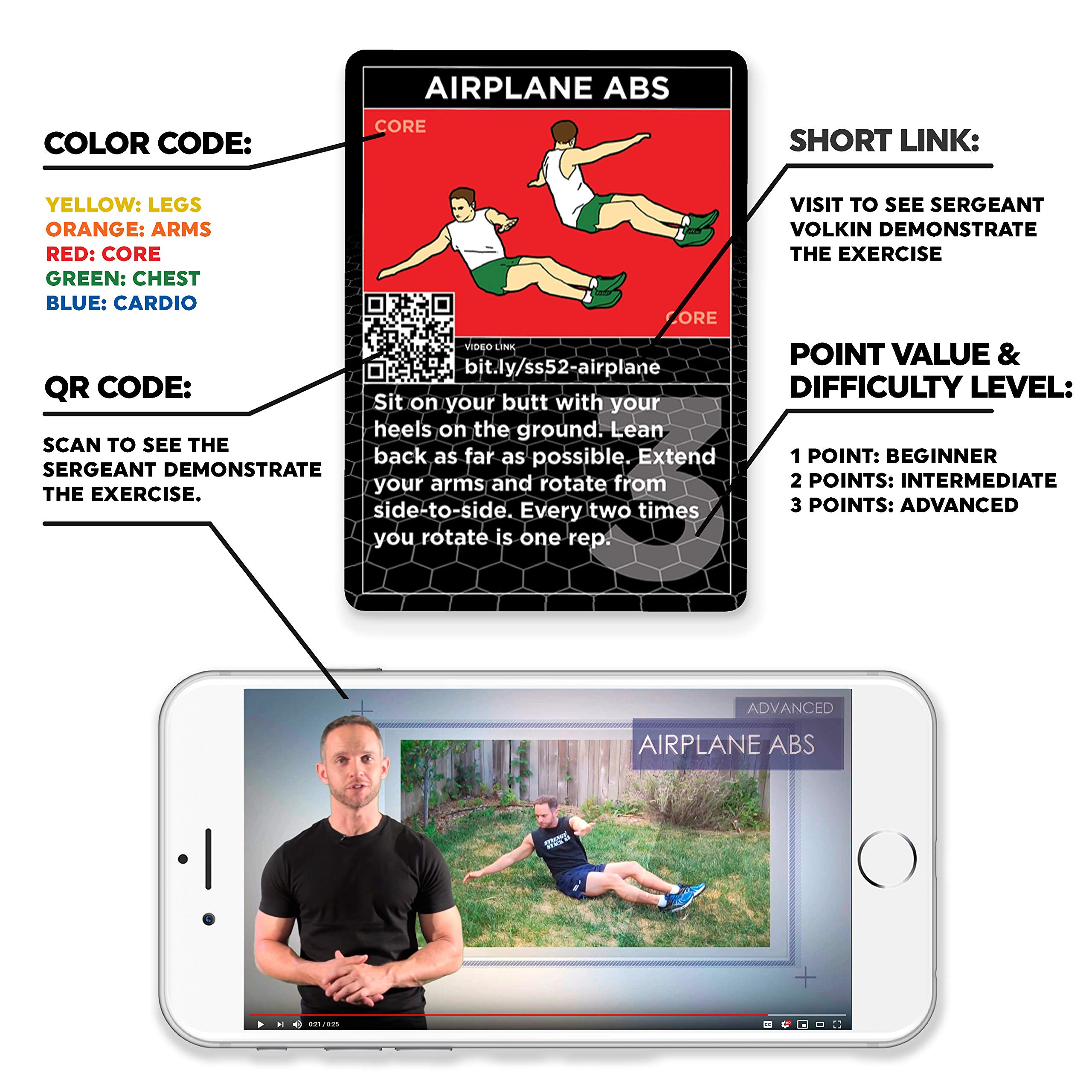 Stack 52 HIIT Interval Workout Game. Designed by Military Fitness Expert. Video Instructions Included. Bodyweight Exercises, No Equipment Needed. Fun and Motivating Training Program.